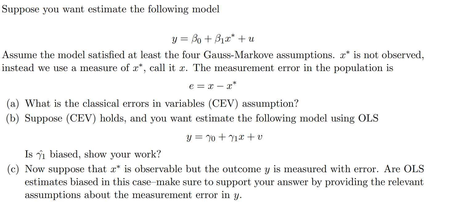 Solved Suppose you want estimate the following model y = Bo | Chegg.com