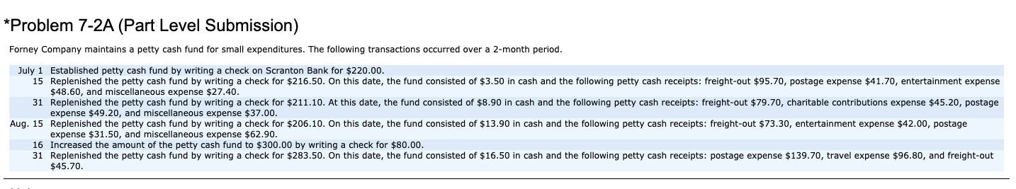 Solved *Problem 7-2A (Part Level Submission) Forney Company | Chegg.com