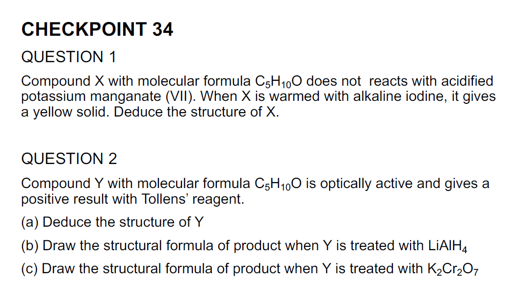 Solved CHECKPOINT 33 QUESTION 1 Draw the structural formula | Chegg.com