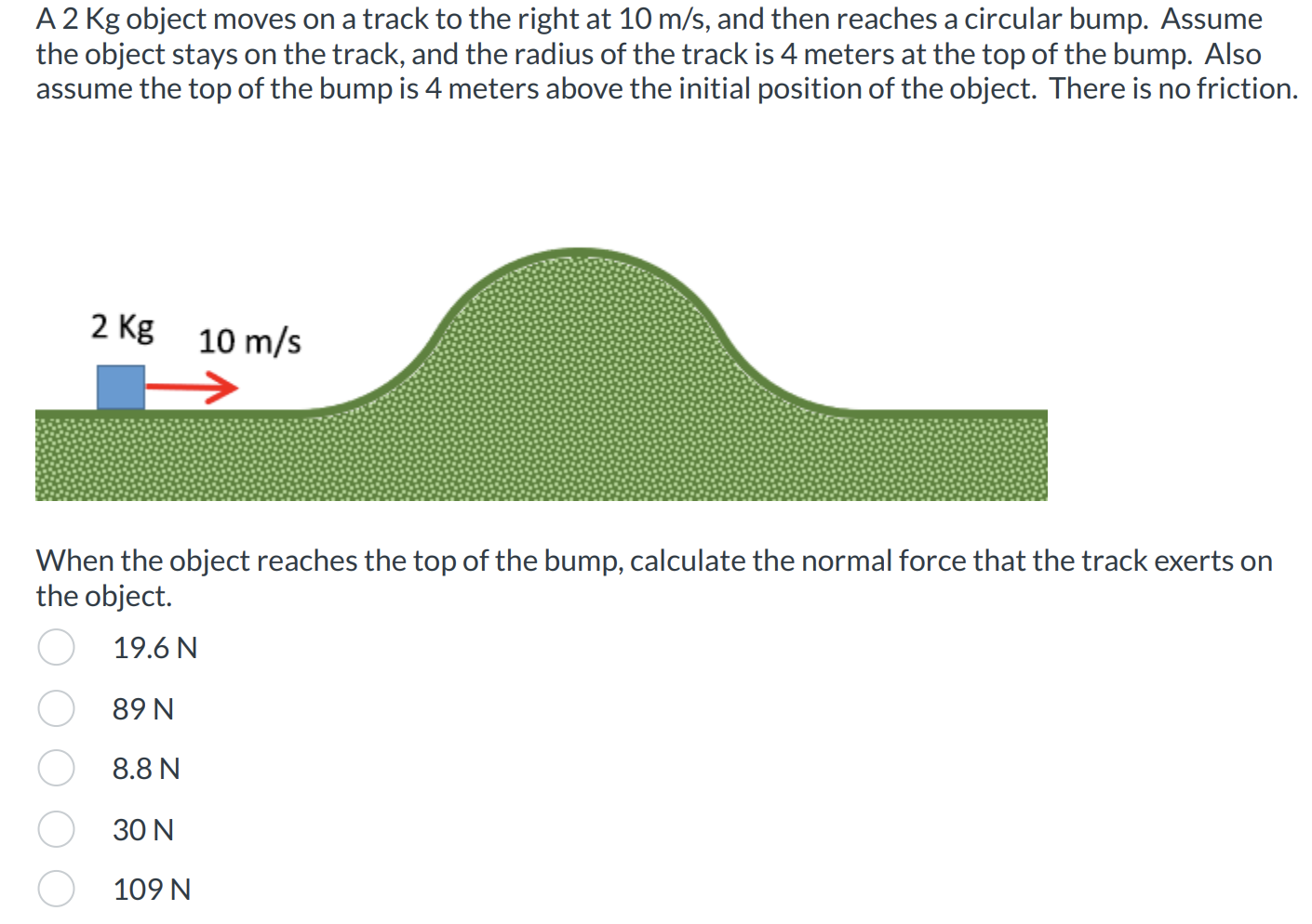Solved A 2kg Object Moves On A Track To The Right At 10 M S