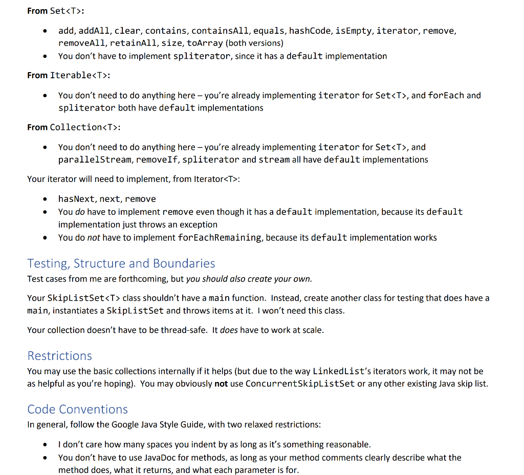 Implement a skip list as a genericized SkipListSet | Chegg.com