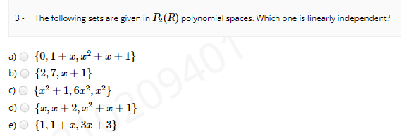 Solved 3- The following sets are given in P2(R) polynomial | Chegg.com