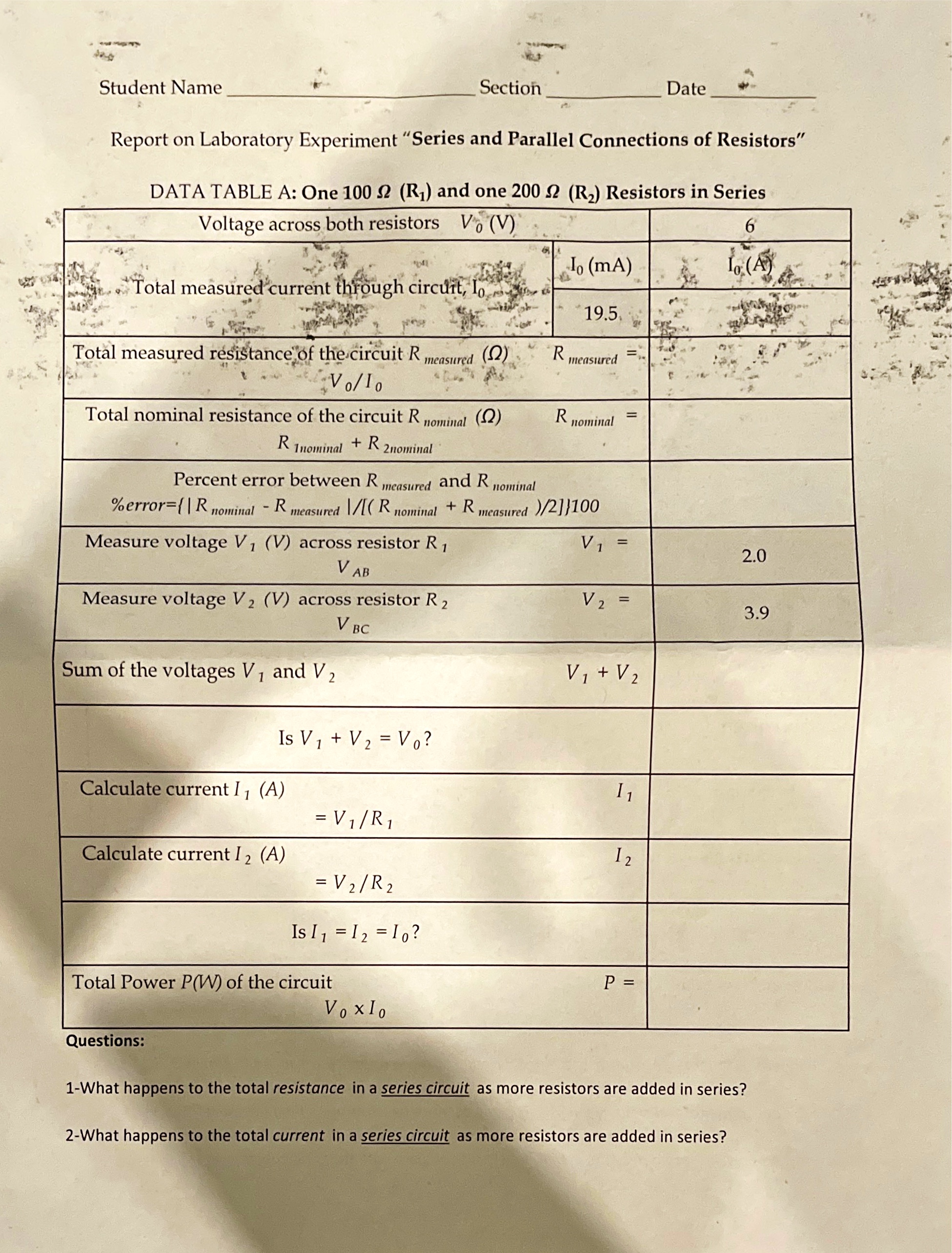 Solved Student Name Section Date Report on Laboratory | Chegg.com Solved Student Name Section Date Report on Laboratory | Chegg.com