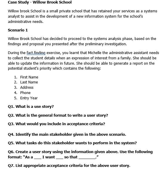 Solved Case Study - Willow Brook School Willow brook School | Chegg.com