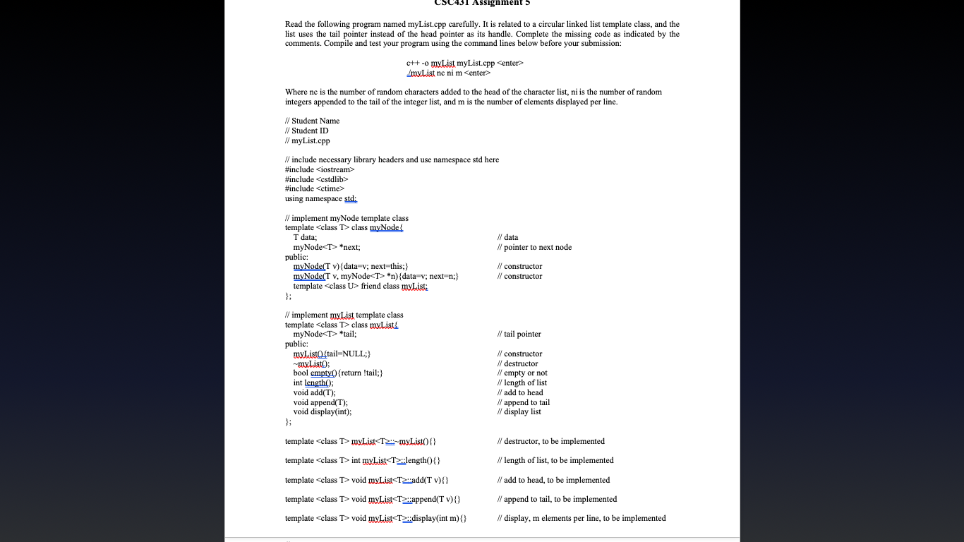 Solved Read the following program named myList.cpp | Chegg.com