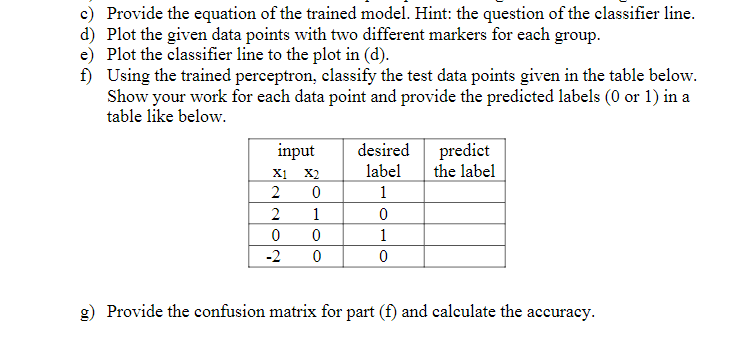 1 Problem 3) Perceptron learning: Consider the | Chegg.com