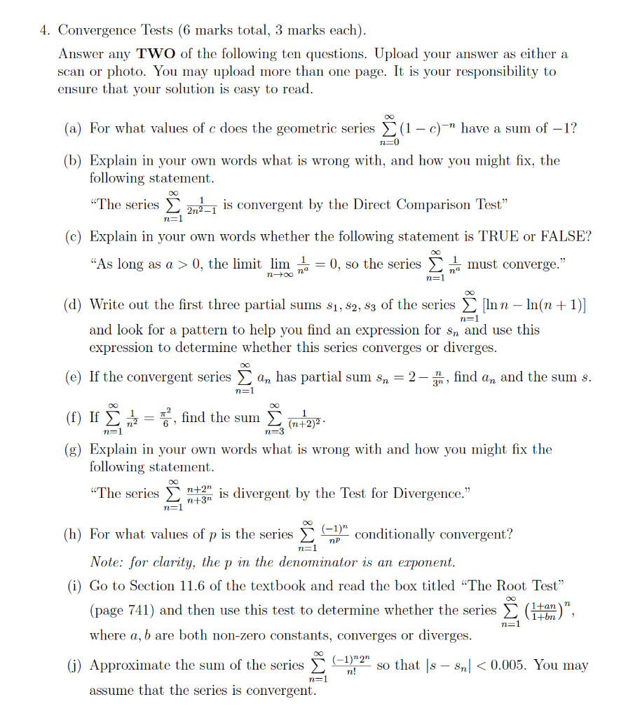 Solved 4. Convergence Tests (6 marks total, 3 marks each). | Chegg.com