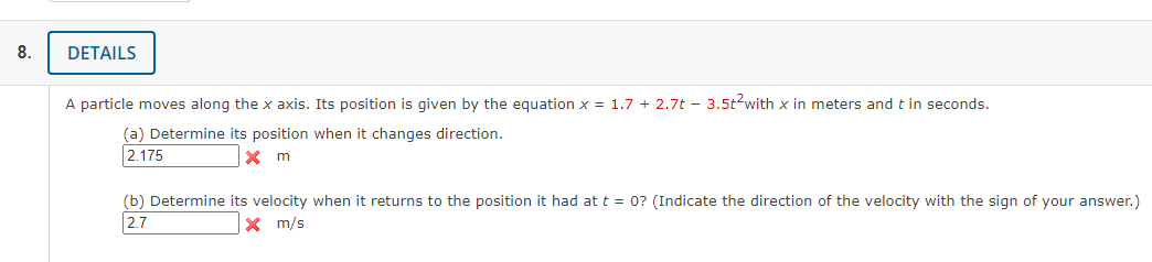Solved A particle moves along the x axis. Its position is | Chegg.com