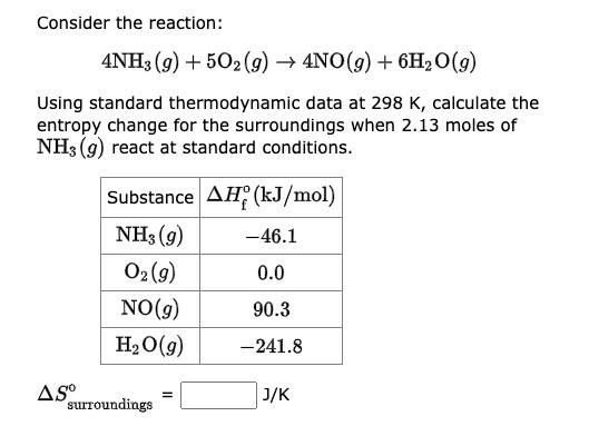 Solved Consider the reaction: 4NH3(g)+5O2(g)→4NO(g)+6H2O(g) | Chegg.com