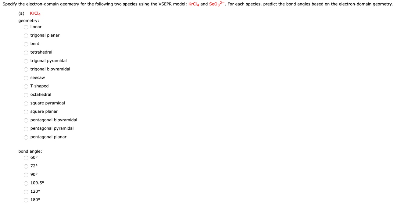 Solved Specify the electron-domain geometry for the | Chegg.com