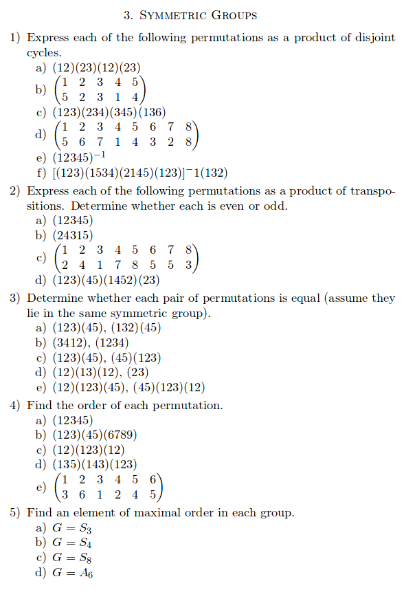 Solved 3. SYMMETRIC GROUPS 1) Express each of the following | Chegg.com