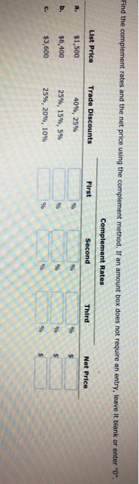 Solved Find the complement rates and the net price using the | Chegg.com