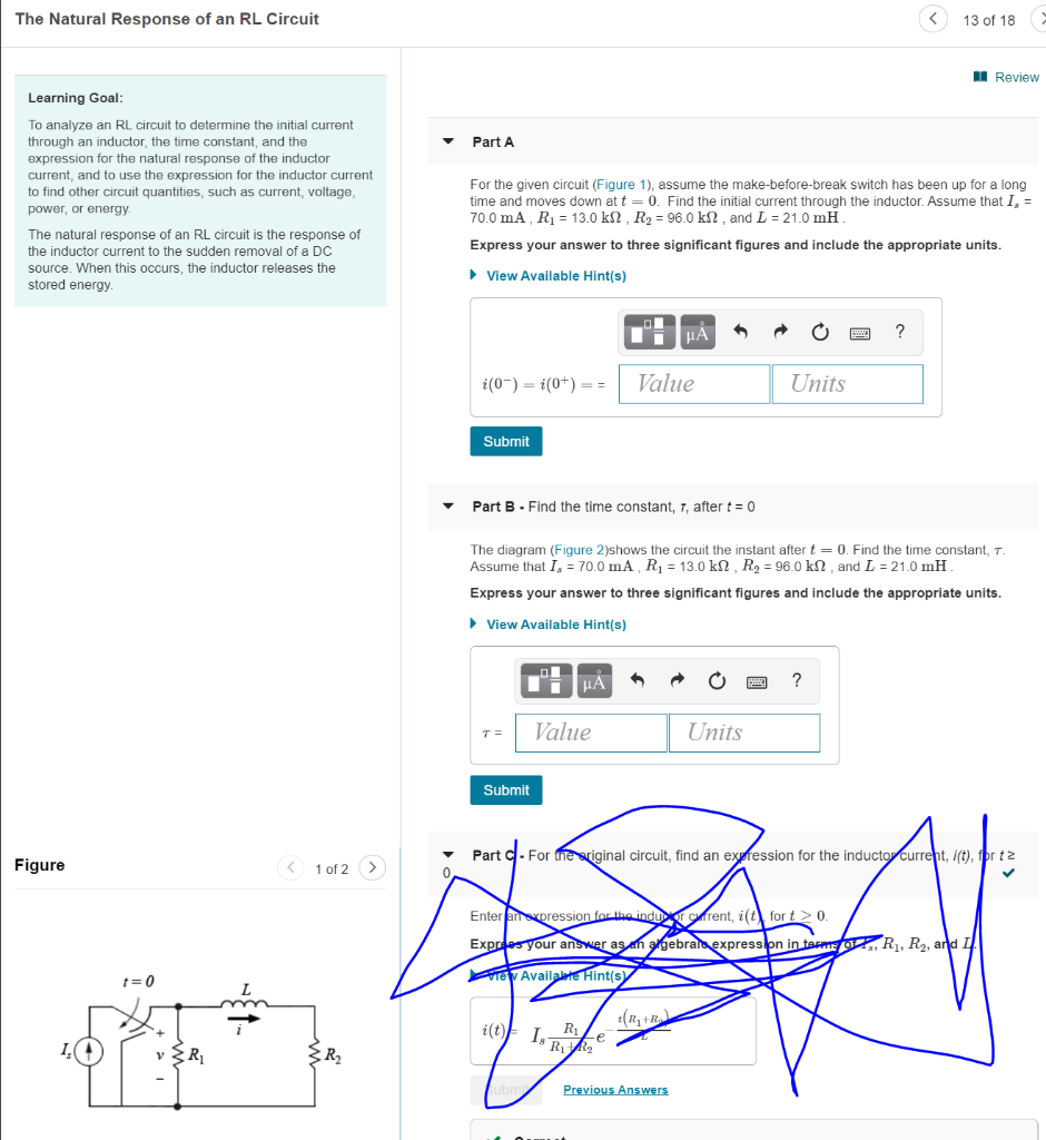Solved The Natural Response of an RL Circuit 13 of 18 Review | Chegg.com