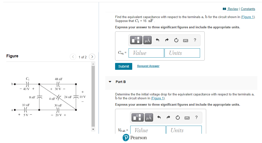 Solved Review Constants Find the equivalent capacitance with | Chegg.com