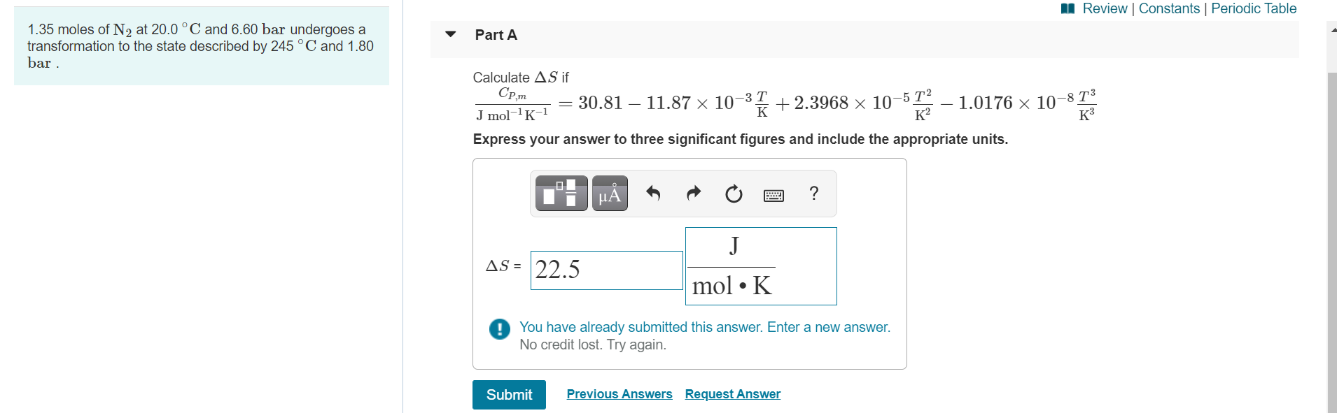 Solved n Review Constants Periodic Table 1.35 moles of N2 at | Chegg.com