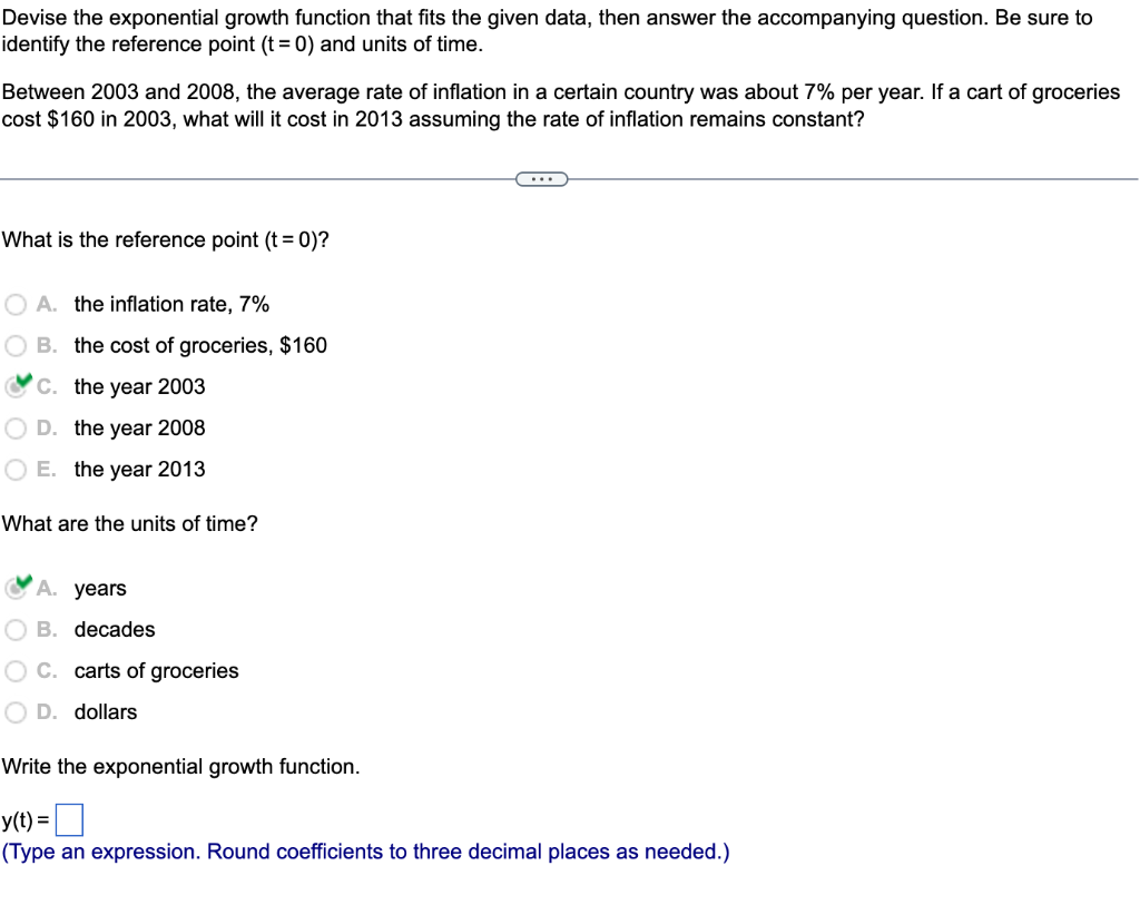 Solved Devise the exponential growth function that fits the | Chegg.com