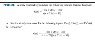 Solved PROBLEM: A unity feedback system has the following | Chegg.com