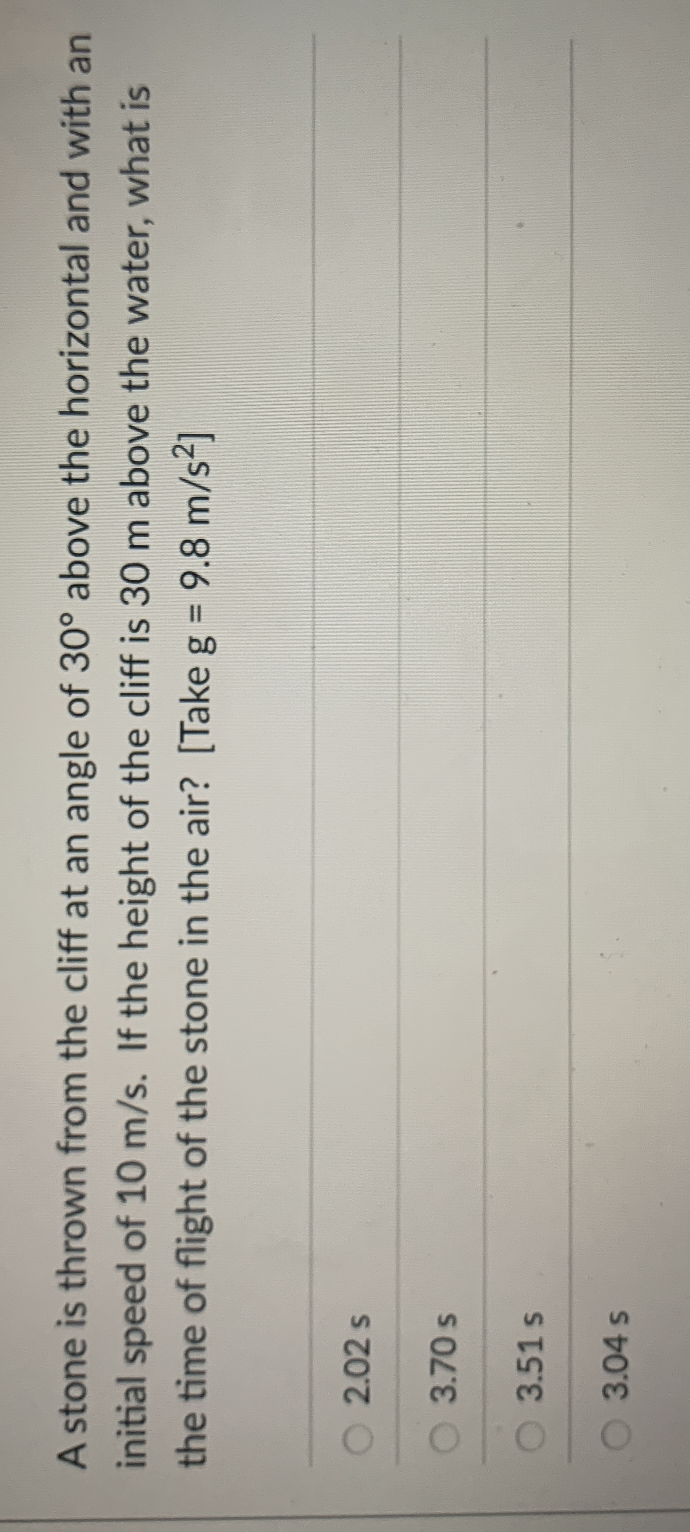 Solved A stone is thrown from the cliff at an angle of 30° | Chegg.com