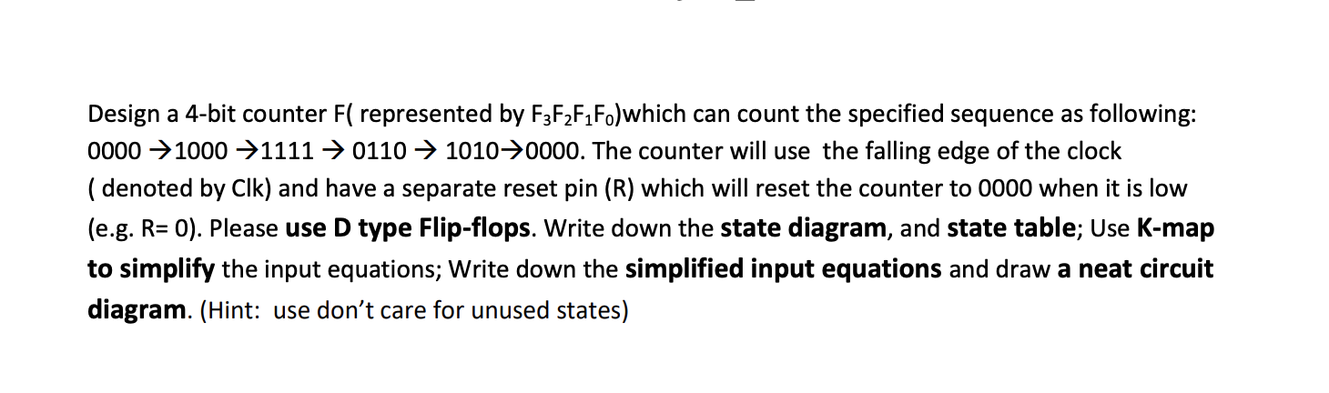 Solved Design a 4-bit counter F( represented by F3 F2 F1 F0) | Chegg.com