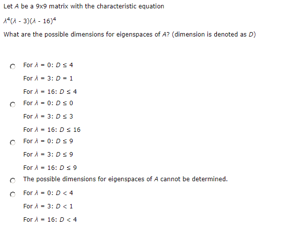 Solved Let A be a 9x9 matrix with the characteristic | Chegg.com