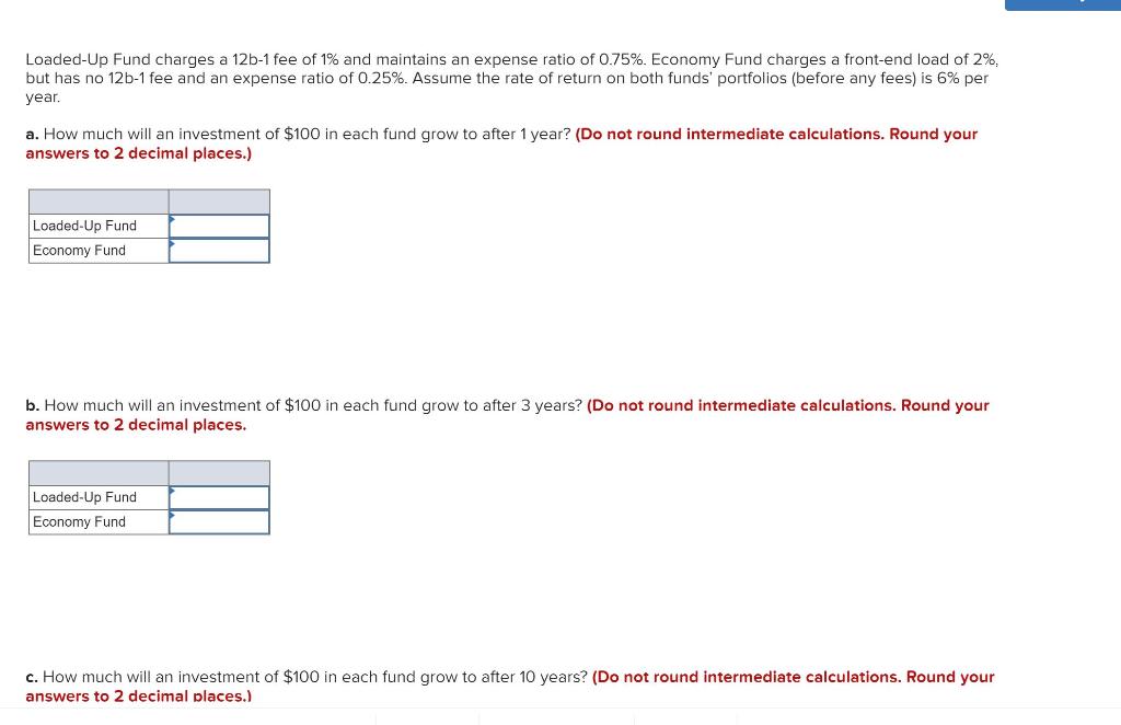 Solved Loaded-Up Fund charges a 12b-1 fee of 1% and | Chegg.com