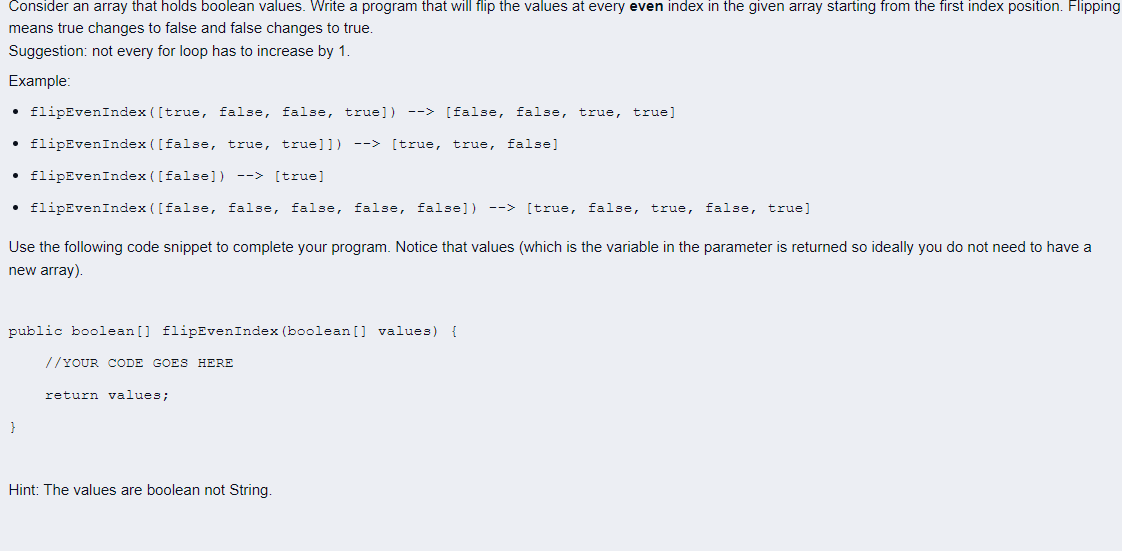 Solved Consider an array that holds boolean values. Write a | Chegg.com