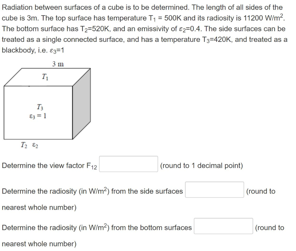 Solved Radiation between surfaces of a cube is to be | Chegg.com