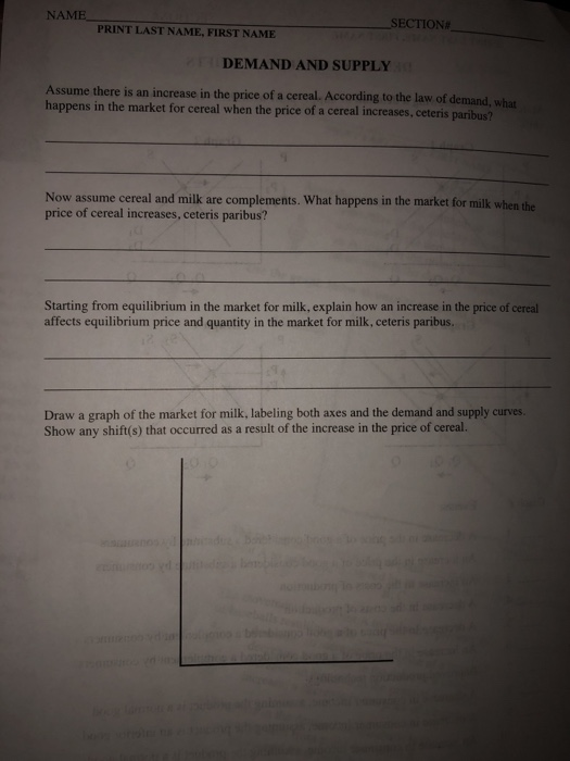 Solved NAME SECTION# PRINT LAST NAME, FIRST NAME DEMAND AND | Chegg.com