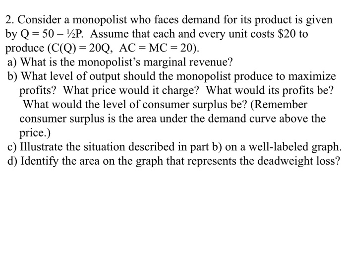 Solved 2. Consider a monopolist who faces demand for its | Chegg.com