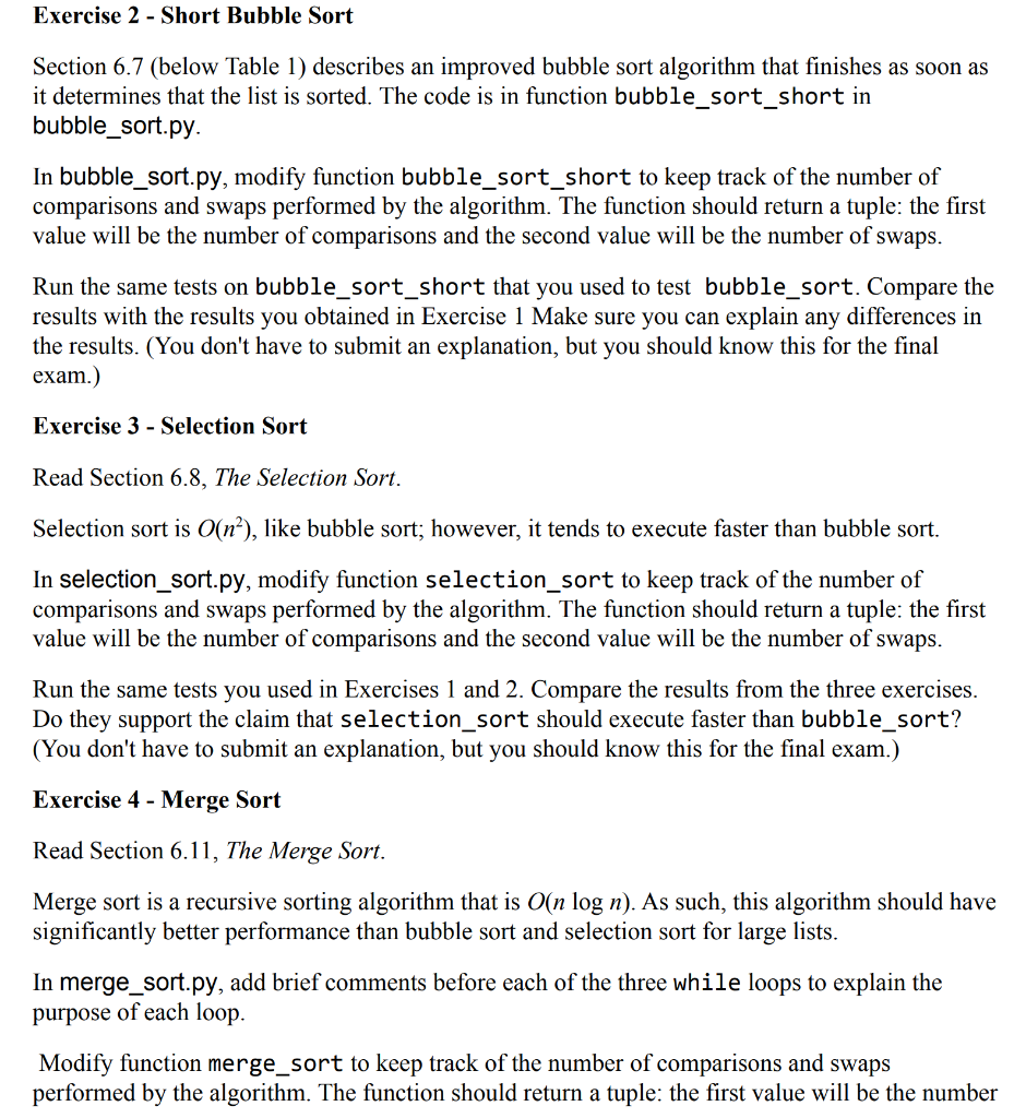 Solved Exercise 1 - Bubble Sort Read Section 6.7, The Bubble | Chegg.com