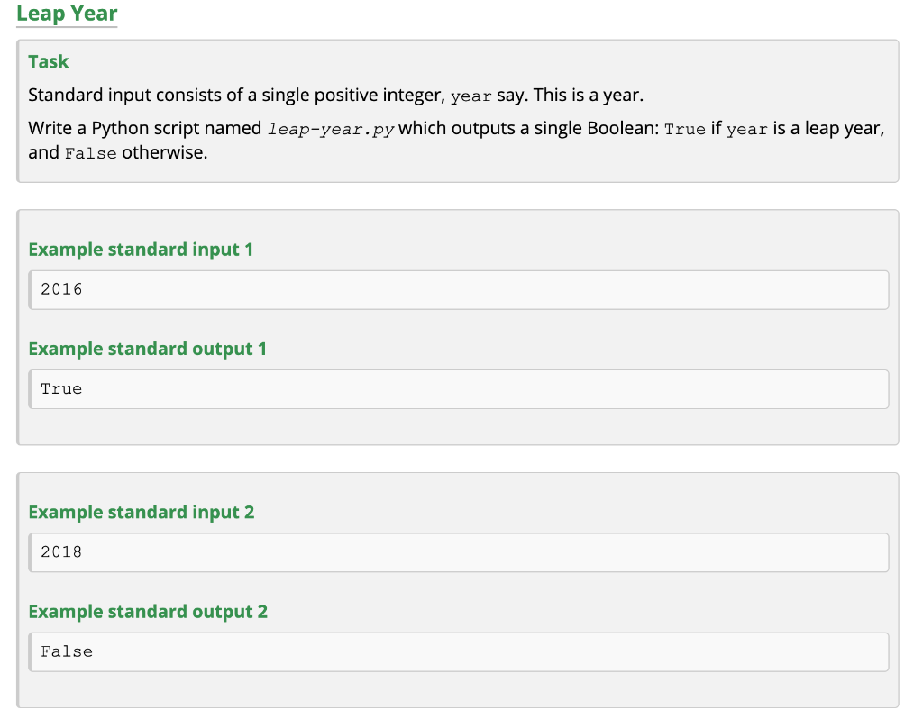 Solved Leap Year Task Standard input consists of a single | Chegg.com