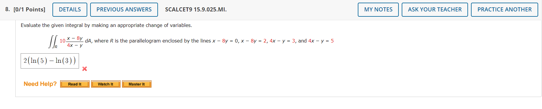 Solved 8. [0/1 Points] DETAILS PREVIOUS ANSWERS SCALCET9 | Chegg.com
