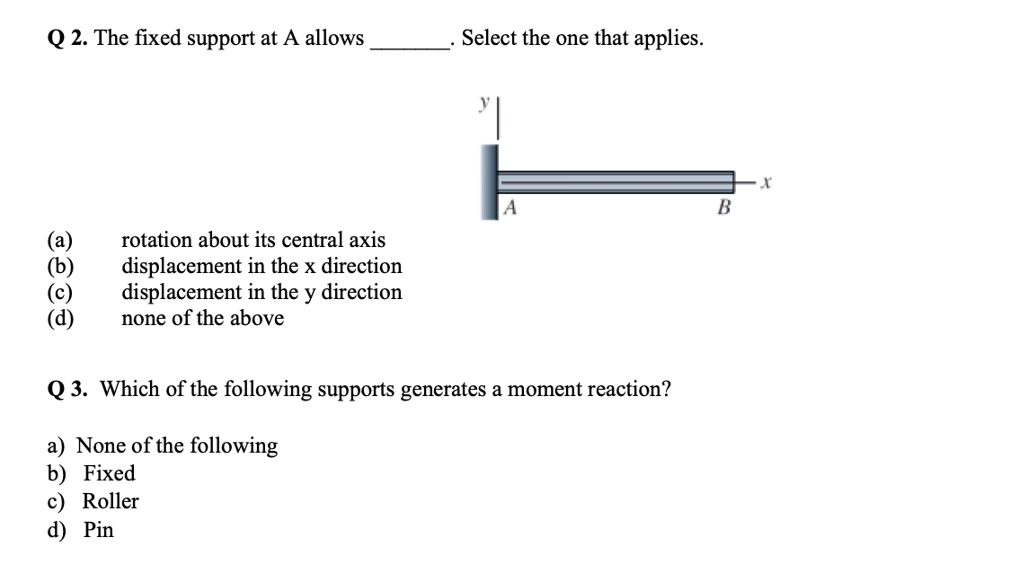 Solved Q 2. The fixed support at A allows . Select the one | Chegg.com