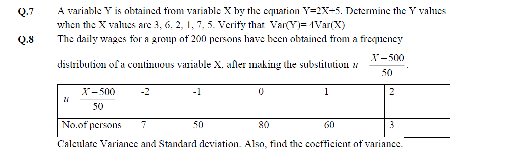 Solved Q.7 Q.8 A variable Y is obtained from variable X by | Chegg.com