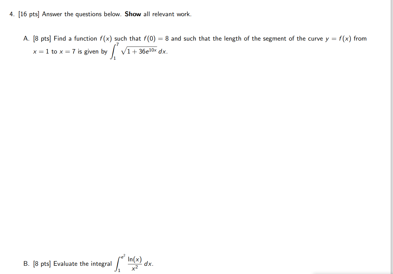 Solved 4. [16 pts] Answer the questions below. Show all | Chegg.com
