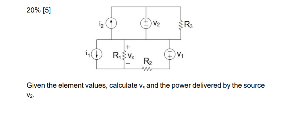 Solved 20% [5] V2 BR3 Rivx V1 R2 Given the element values, | Chegg.com