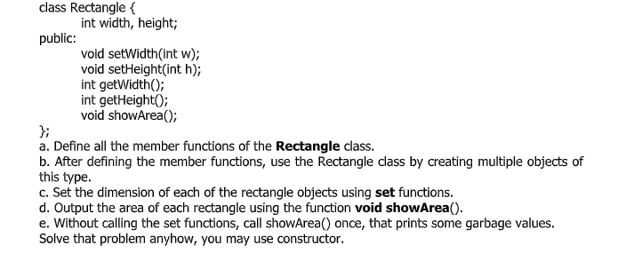 Solved a. Define all the member functions of the Rectangle | Chegg.com