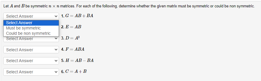 Solved Let A and B be symmetric n×n matrices. For each of | Chegg.com
