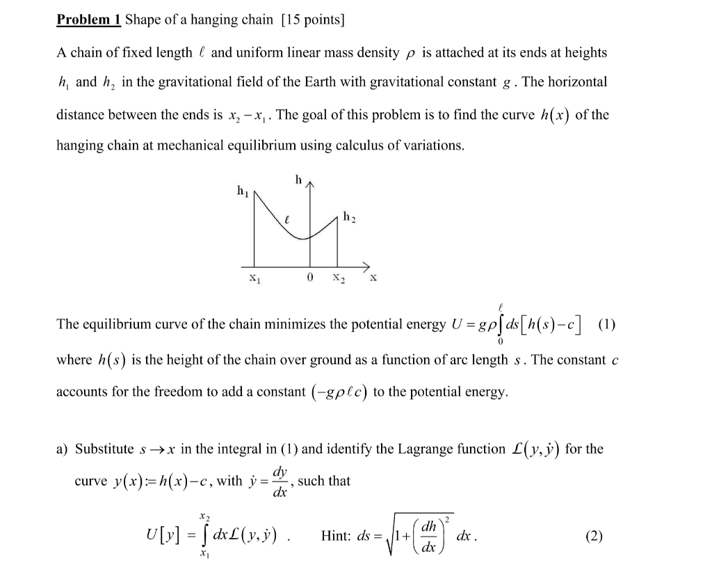 Solved Problem 1 Shape of a hanging chain [15 points] A | Chegg.com