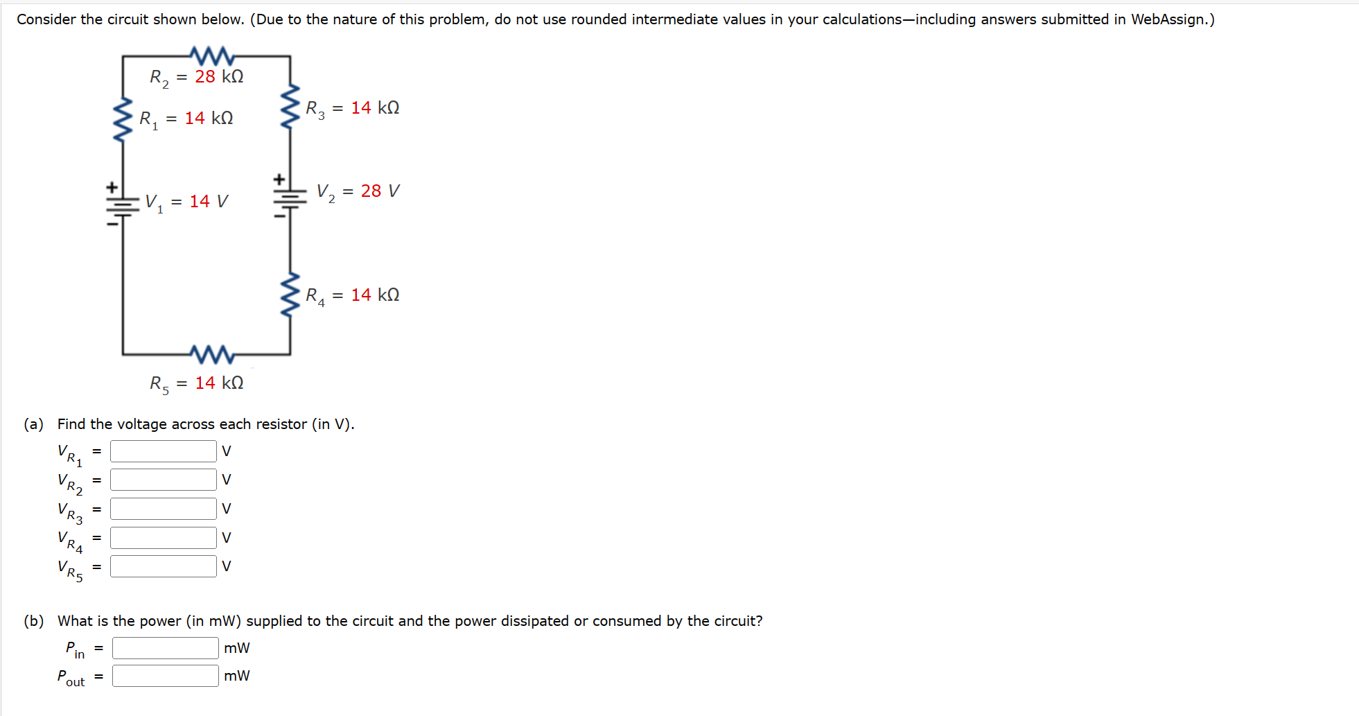 Solved (a) Find the voltage across each resistor (in V). | Chegg.com