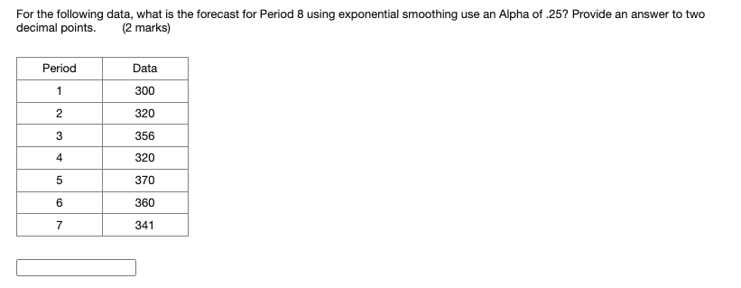 Solved For the following questions use the following data: | Chegg.com