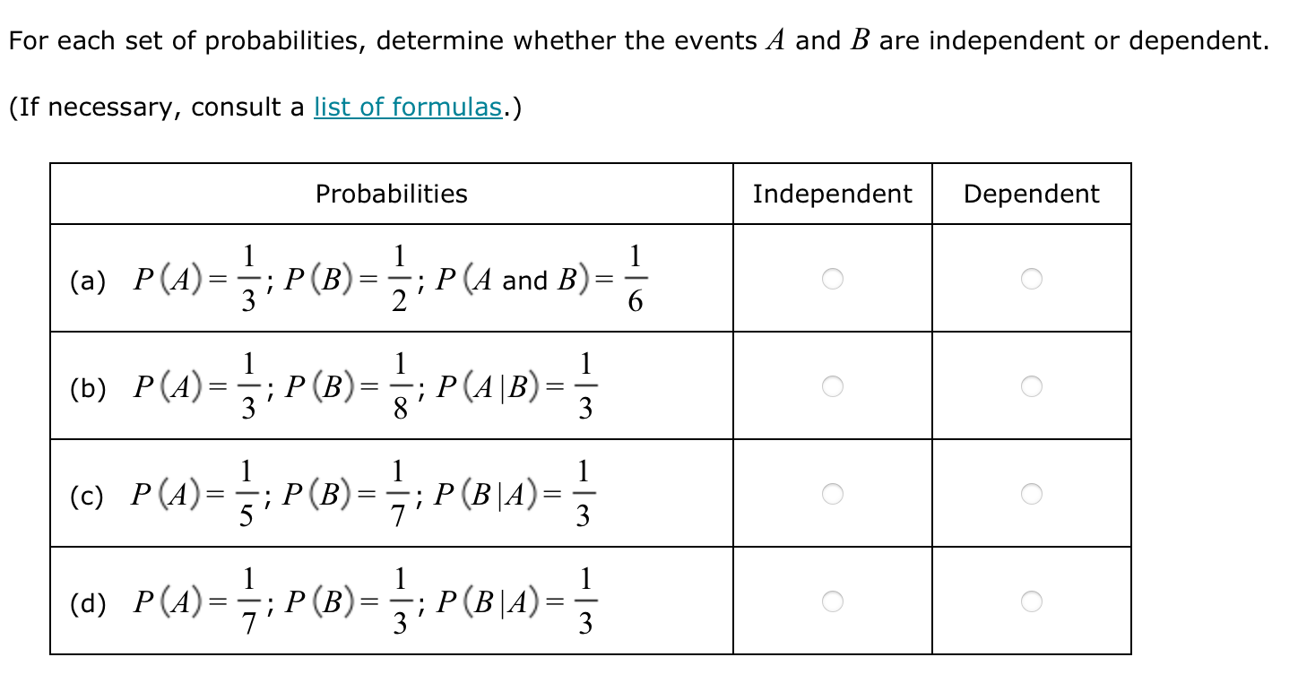 Solved For each set of probabilities, determine whether the | Chegg.com