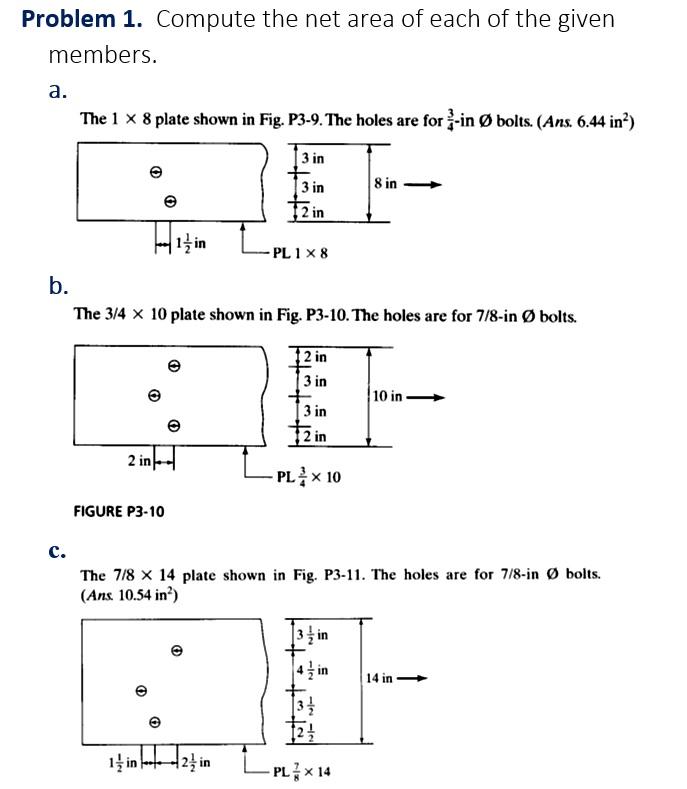 Solved Problem 1. Compute the net area of each of the given | Chegg.com