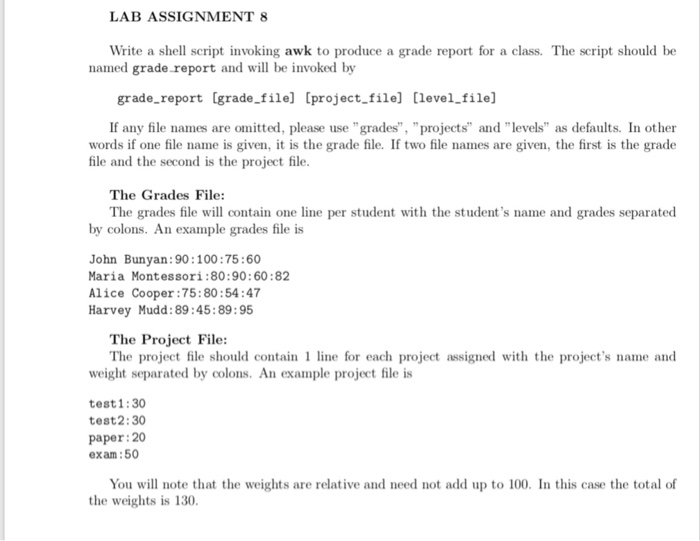 Solved LAB ASSIGNMENT 8 Write a shell script invoking awk to | Chegg.com