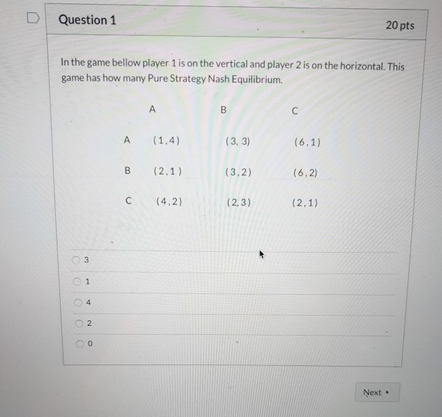 Solved Question 1 20 pts In the game bellow player 1 is on | Chegg.com