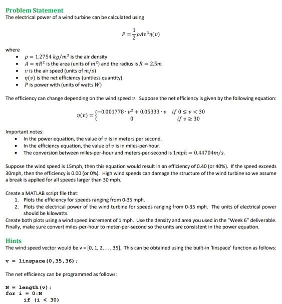Solved Problem Statement The electrical power of a wind | Chegg.com