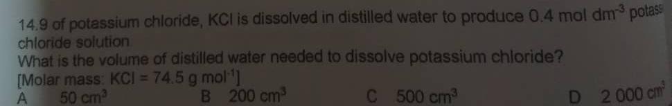 Solved 14.9 of potassium chloride, KCl is dissolved in | Chegg.com