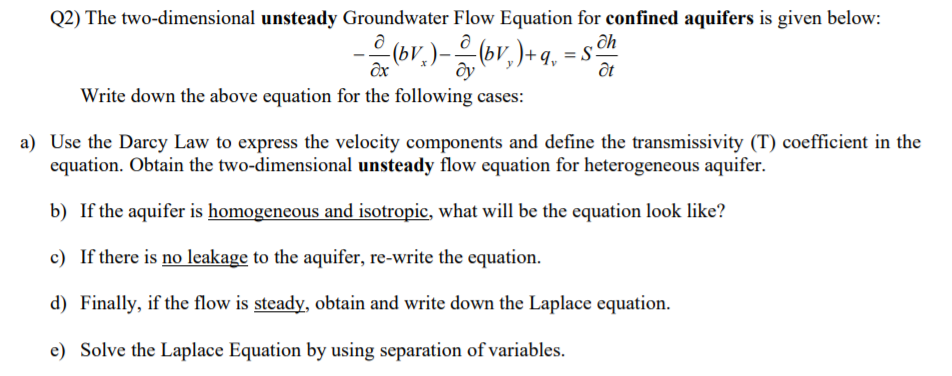 Q2) The two-dimensional unsteady Groundwater Flow | Chegg.com