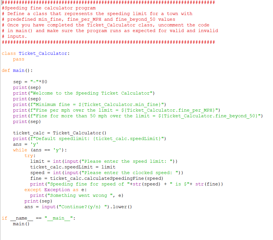 Solved You will be implementing the TicketCalculator class | Chegg.com