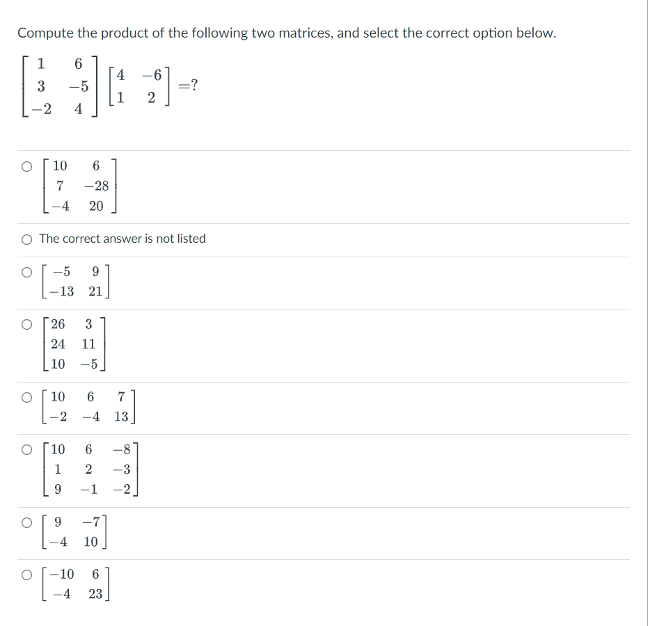 Solved Compute the product of the following two matrices, | Chegg.com